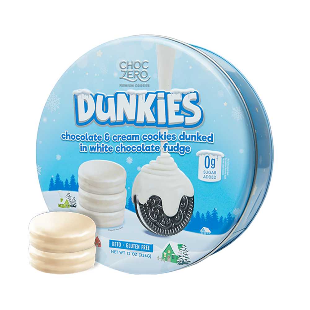 White Fudge Covered Dunkies Tin - Gluten Free Sandwich Cookies – ChocZero